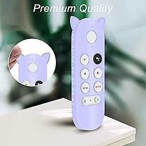 2Pack Silicone Protective Case Compatible for Google Chromecast Remote Control,Remote Case Holder Skin for Google 2020 Voice Remote,Shock Absorption Bumper Remote Back Cover -Glowpurple+Glowblue