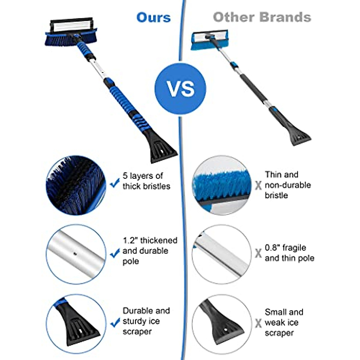 anngrowy 41" Ice Scraper Snow Brush for Car Snow Scraper and Brush Snow Broom Windshield Scraper Car Snow Removal Equipment Snow Cleaner for Car Squeegee Extendable Long Snow Brush Broom for SUV Truck