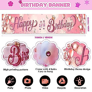 Rose Gold Birthday Party Decorations for Women, Happy Birthday Banner Backdrop, Rose Gold Stars Tassels Balloons Party Decorations Supplies for 16th 21st 30th 40th 50th Birthday Decorations Women Girl