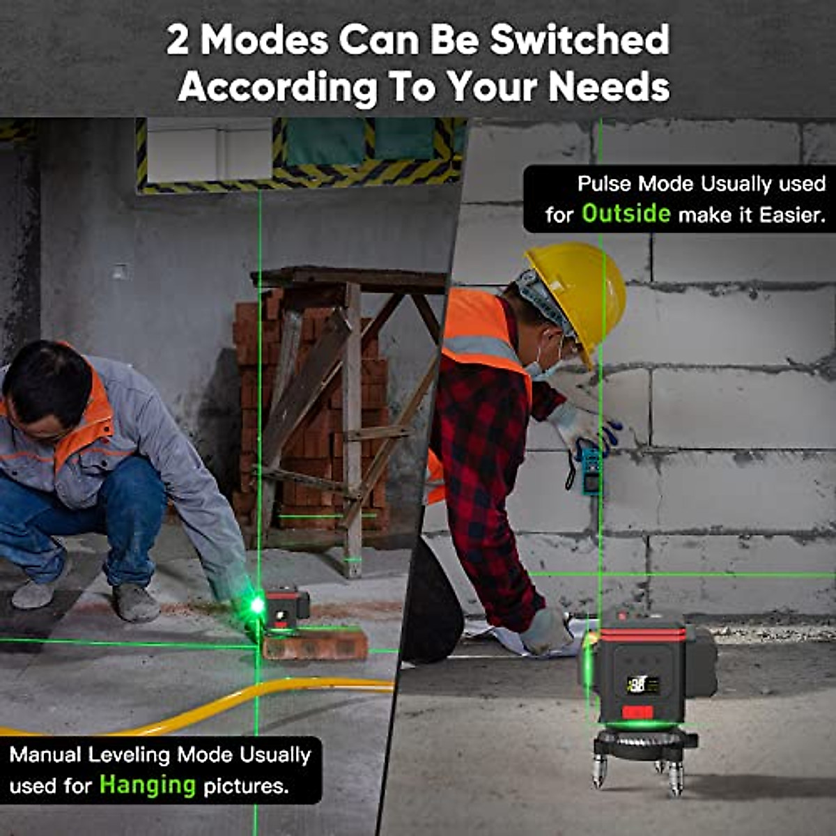 seesii 12 lines Laser Level Self Leveling 3x360° 3D 150FT Green Cross Line Laser Level with pulse mode for Construction/DIY Picture Hanging Remote Controller Rechargeable battery Magnetic Stand