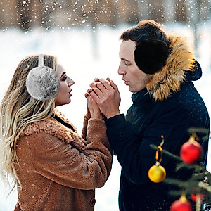 MADHOLLY 2 Pack Upgraded Adjustable Faux Fur Earmuffs- Soft Warm Ear Muffs for Winter Women Men- Ear Covers Ear Warmers for Most Adults (Black & Gray)