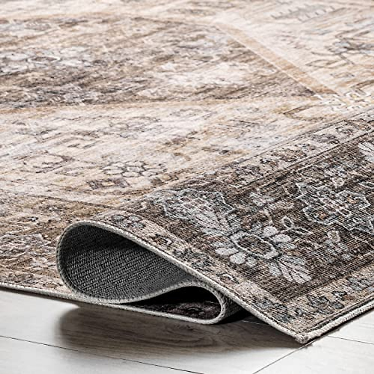 nuLOOM Devin Machine Washable Vintage Medallion Accent Rug, 2' x 3', Light Brown