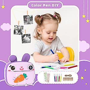 CAMCLID Instant Camera for Kids, 2.5K Kids Camera Instant Print with No Ink Print Paper & 32G Card,Selfie Digital Camera & 1080P Video Camera, Toy Gift for Girls Boys 3-12 (Purple)