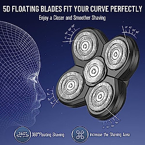 Head Shaver Replacement Heads, 5 Head Blades For Men, Men's Electric Shaver Replacement Heads Electric Razor Replacement Heads Shaver Replacement Blades for Bald Men and Face