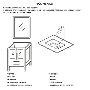 eclife 24" Modern Bathroom Vanity Sink Combo with Overflow Ceramic Sink Top & MDF Stand Bathroom Cabinet & Chrome Solid Grass Faucet and Pop Up Drain Vanity Mirror (A08B03)