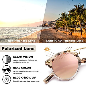 CARFIA Small Pink Mirrored Polarized Sunglasses for Women UV Protection, Acetate Eyewear Double Bridge Metal Brow Sunnies