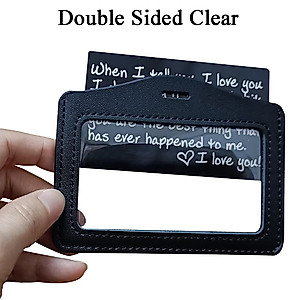 Larpur Pack of 2 ID Badge Holders, Horizontal Leather Card Case with Clear ID Window, Black - Double Sided Clear, Work Badge Holder for Office, Hospital, Exhibition, School
