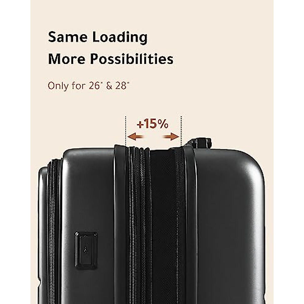 LUGGEX Black PC Luggage Sets 2 Pieces, 20 Inch Carry On Luggage with USB Port and 26 Inch Checked Suitcase with Front Opening, Only 26" Expandable