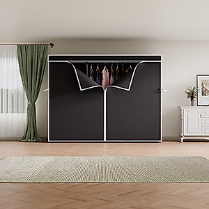 Higeego H8 Garment Rack with Cover, Portable Closet for Hanging Clothes, Heavy Duty Clothes Rack Wardrobe Closet Organizer and Storage, Black Clothing Rack Shelf with Black Fabric Cover