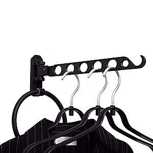 Yooloks Laundry Drying Rack Wall Mounted, Black Folding Clothes Drying Rack Clothes Hanger Rack with Swing Arm and Round Towel Ring, Space Saver for Laundry Room Bathroom Closet Storage Organizer