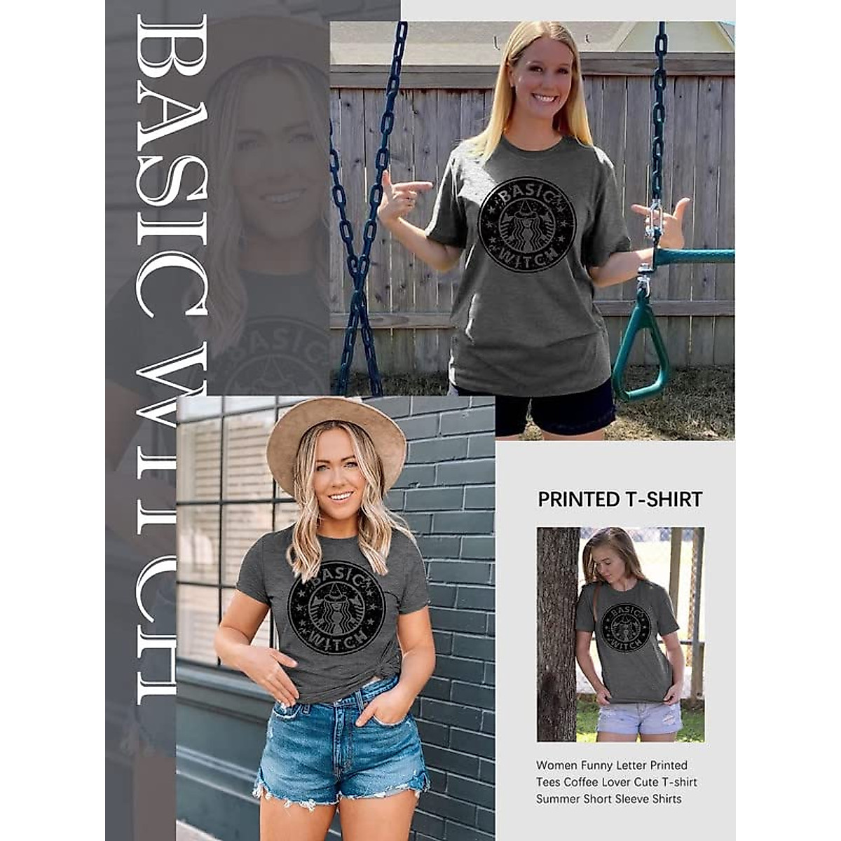 OUNAR Basic Witch Coffee T Shirts for Women Halloween Graphic Letter Print Shirt with Funny Sayings Casual Tee Tops