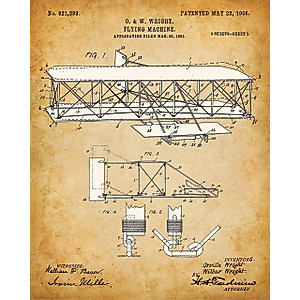 Original Flying Machines Patent Prints - Set of Four Photos (8x10) Unframed - Makes a Great Home or Man Cave Decor and Gift Under $20 for Engineers and Pilots