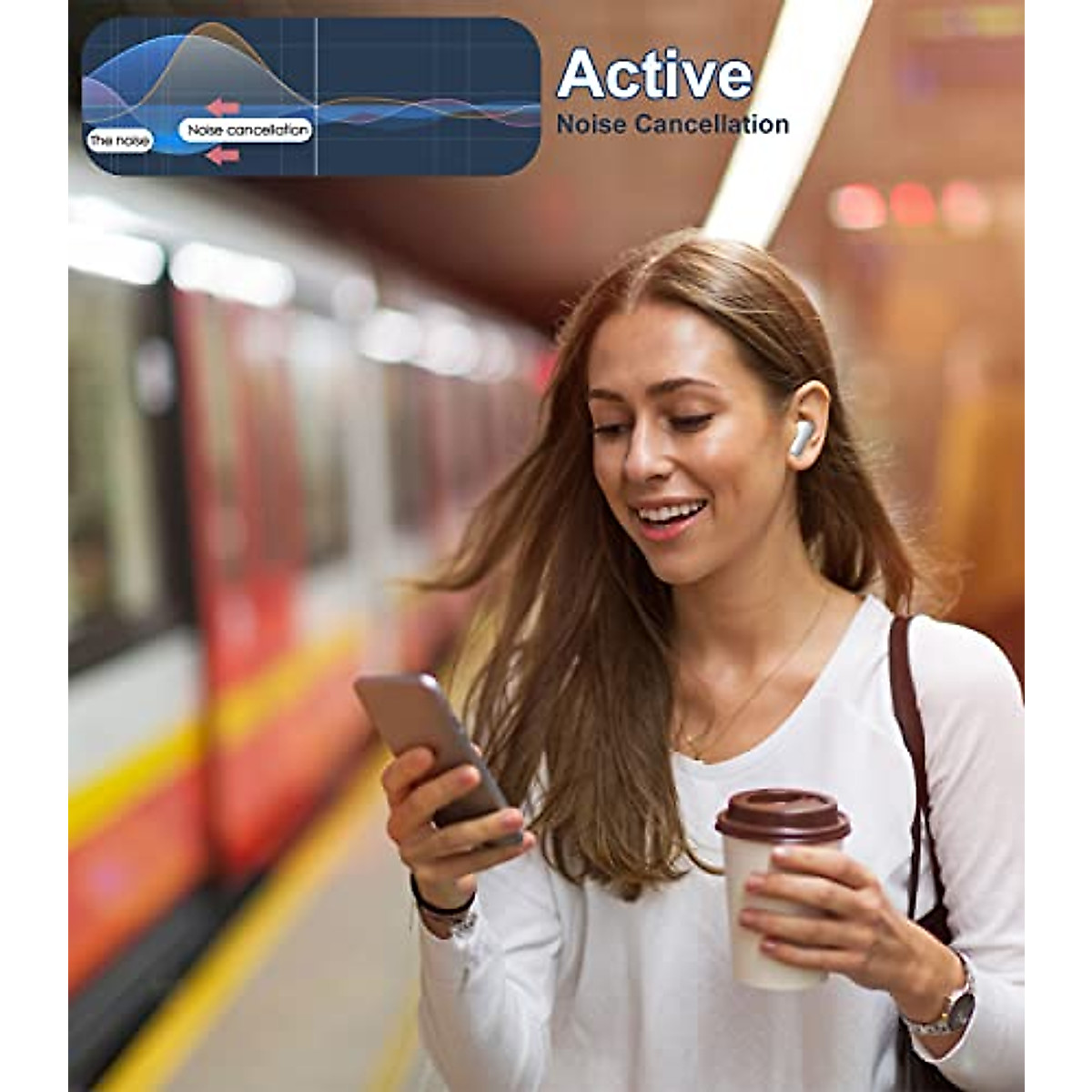 eleror T7 Wireless Earbuds Active Noise Cancelling, 4Mic Call ANC Noise Cancellation Bluetooth Headphones and Immersive Sound with Wireless Charging, Comfortable/Secure Fit, Light Weight (Blue)