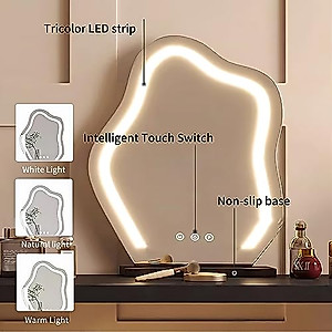 ZGNBSD LED Vanity Table Set - Elegant Vanity with Smart Makeup Mirror and LED Mood Light - Luxury Bedroom Makeup Vanity with Drawer & Chair for Her