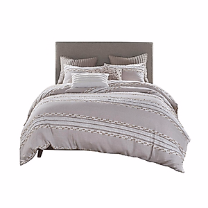 INK+IVY Lennon 100% Cotton Duvet Set Mid Century Modern Boho Design, All Season Comforter Cover Bedding Set, Matching Shams, King/Cal King, Textured Jacquard Taupe 3 Piece