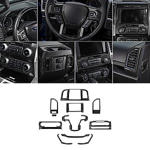 Hoolcar Interior Center Console Dashboard Navigation Trim Cover Kit ABS Accessories for 2015-2020 Ford F150, Black Wood Grain