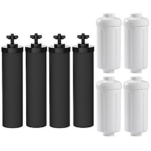 Water Filter Replacement Part for Filter System, 4 Black Elements and 4 White Fluoride Filter, 8 Pack Combo Replacement for Gravityy Water Filter System