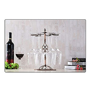 Senkoovi Wine Glass Holder Bronze Tabletop Stemware Rack with 6 Hooks Freestanding Cup Storage Classic Stainless Steel for Home and Bar