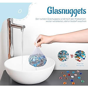 ABSOFINE Glass Gems, 900g Blended Fire Glass Beads,Colour Glass Stones Flat Bottom Beads for Home Decorative Art Craft Vase Filler(About 200 PCS)