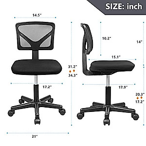 RIMIKING Mesh Low-Back Ergonomic Swivel Chair Computer Chair Task Chair Desk Chair Armless Home Office Chair, Adjustable Height, Black