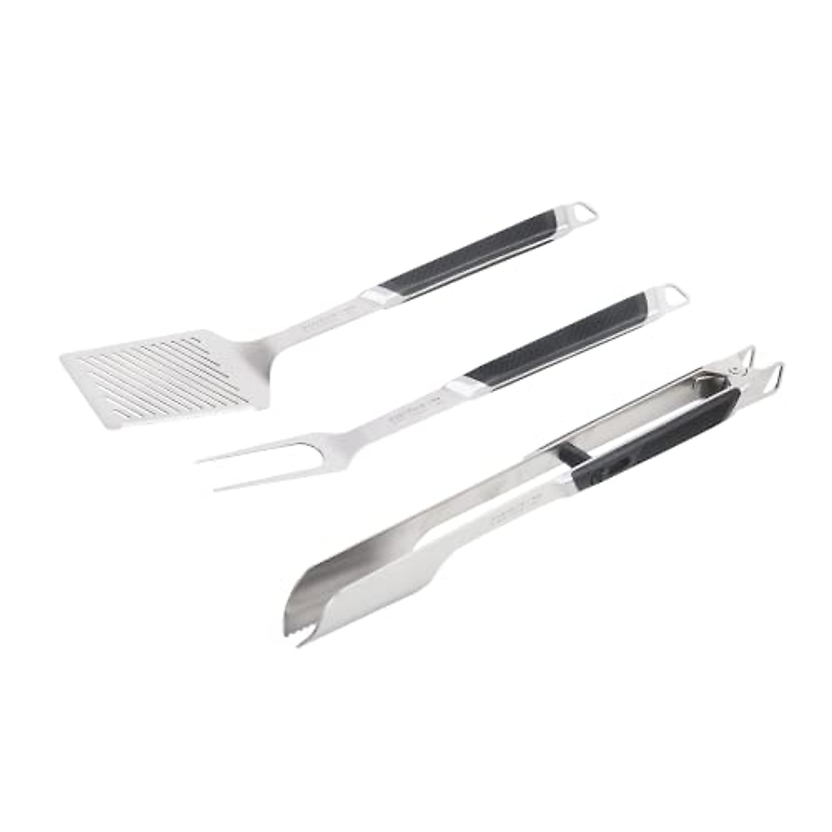 Everdure by Heston Blumenthal Premium Pack of 3 BBQ Tool Kit: Brushed Stainless Steel Tongs, Spatula and Fork with Soft Grip Handles and Hang Zone