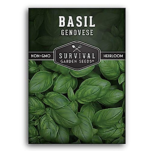Survival Garden Seeds - Genovese Basil Seed for Planting - Packet with Instructions to Plant and Grow Delicious Italian Herbs in Your Home Vegetable Garden - Non-GMO Heirloom Variety