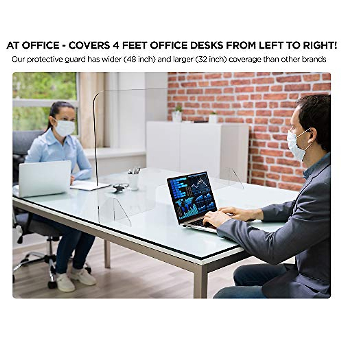 flybold Sneeze Guard for Desk Plexiglass Sheet - Barrier for Counter Acrylic Desk Divider - 92% Transparency Anti Fade Plastic Protective Shields for Office Furniture Partitions 48" X 32"