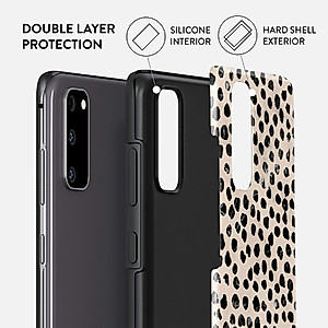 BURGA Phone Case Compatible with Samsung Galaxy S20 - Hybrid 2-Layer Hard Shell + Silicone Protective Case -Black Polka Dots Pattern Nude Almond Latte - Scratch-Resistant Shockproof Cover