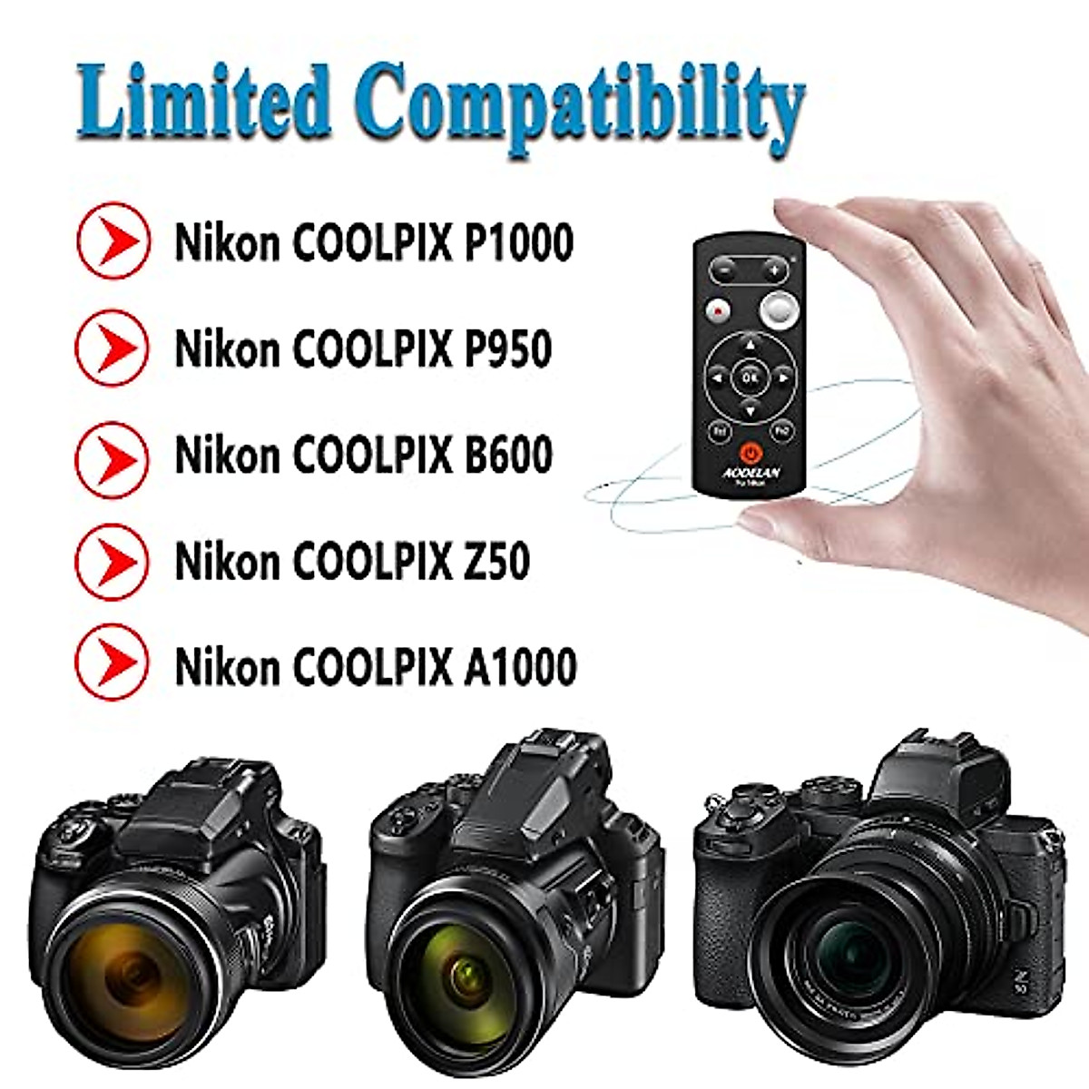 AODELAN for Nikon P1000 Z50 Camera Remote Control P950 B600 A1000 Z30 Z6 II Z7 II Zfc Z fc Shutter Release (Replace Nikon ML-L7)