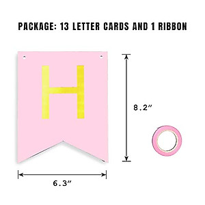 Pink Happy Birthday Banner with Shimmering Gold Letters, Happy Birthday Bunting Banner for Party Decorations, Swallowtail Flag Happy Birthday Sign, gold happy birthday banner for Kids Girls Birthday