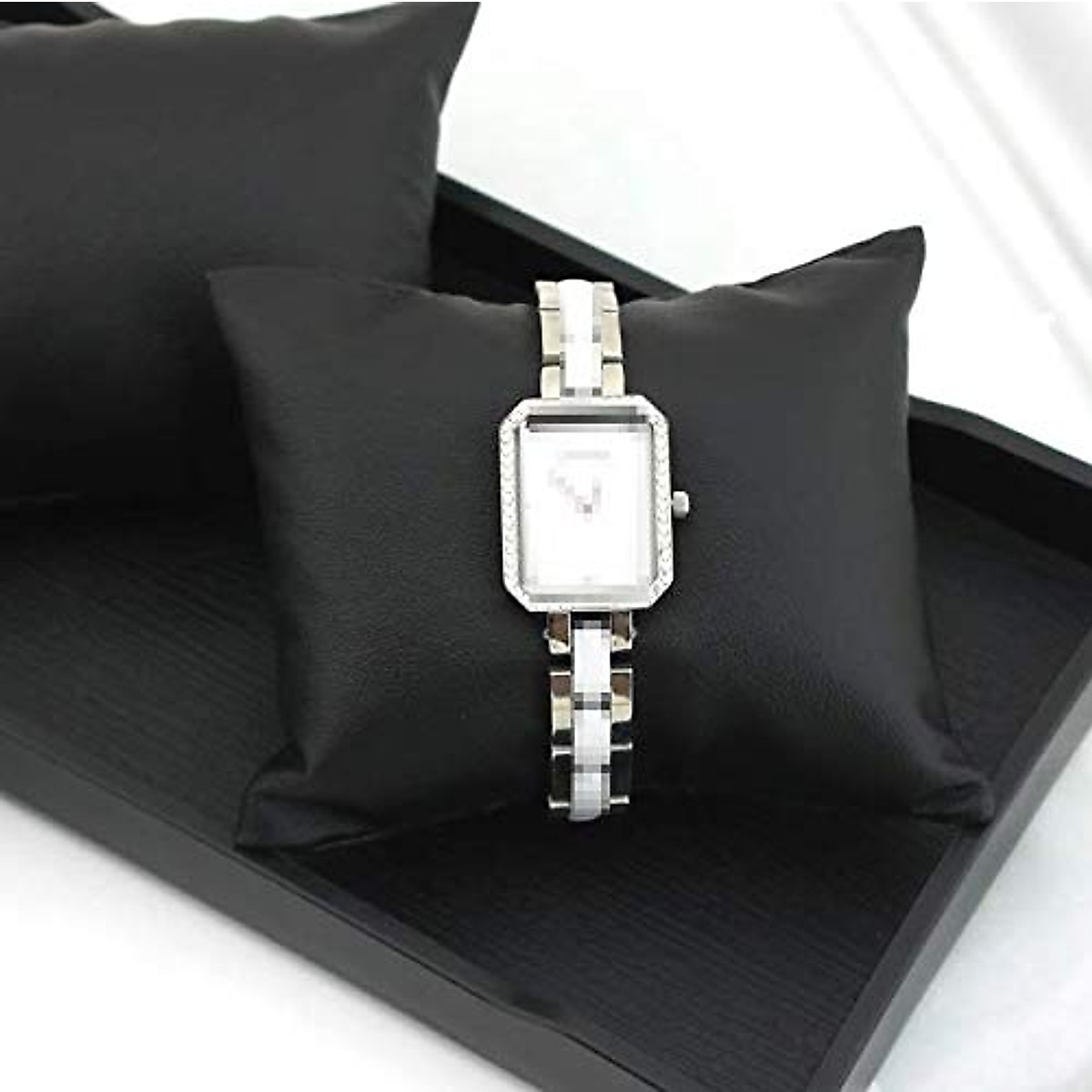 SYBL 6 Pcs Black Leather Watch Pillow Bracelet Pillow Display Jewelry Display Pillow Bracelet Bangle Cushions Jewelry Organizer Holder 3.1 x 3.5 Inch