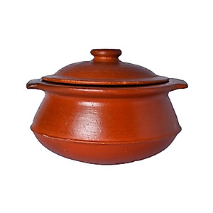 Indian best traditional cookware earthenware| Handmade Pottery Clay Pots/ Earthen Cookware for Cooking and Serving- Handi Small Size-Organic-Pre-Seasoned-Natural Red- 2 Liter with Lid