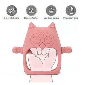 Drop Resistant Silicone Baby Teether Toy for 3+ Month Infants, Baby Chew Toy for Sucking Needs, Hand Pacifier for Breast Feeding Babies, BPA Free (Power Rose)