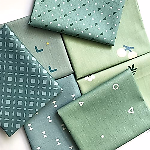 Gnognauq 7 Pieces 18x22 inches Cotton Fabric Fat Quarter Fabric Bundles Quilting Cotton Floral Craft Fabric Pre-Cut Squares for Patchwork Sewing Quilting Crafting (Green Blue)