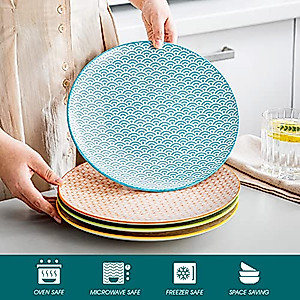 vancasso Natsuki Porcelain Dinner Plates, 4 Pieces Hand-Patterned Round 10.5 Inches Ceramic Salad Plates Serving Dishes Set of 4 for Steak Pasta Salad