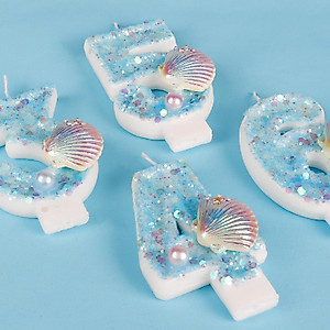 Blue Birthday Number 6 Candle, Girls Glitter Shell Sequins Birthday Candles for Cake Decorations, Mermaid Theme Party Birthday Wedding Anniversary Celebration Supplies