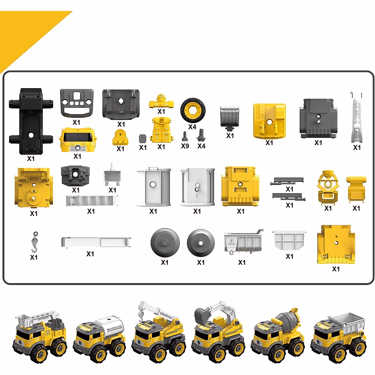 Take Apart Toys with Electric Drill with Remote Control Function 6 in 1 Take Apart Construction Toys Trucks Toy Drills, Gift Toys for 3,4,5,6,7, 8 Year Old Boys Girls Kids