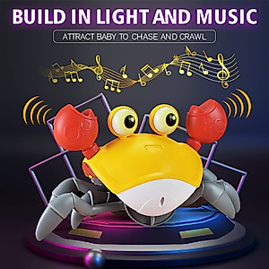 DASDSA Crawling Crab Baby Sensory Tummy time Toys for 1 Year Old boy Girl,Walking Crab Baby Toys Moving Dancing with Music and Light,Avoid Obstacles Interactive Development Baby Toys