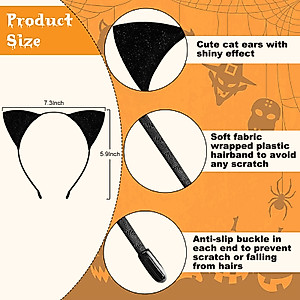 Cat Ears Headband for Women Girls, Halloween Cosplay Cat Costume Hair Accessories for Adult Kids Black