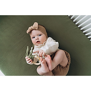 Little Babes 100% Organic Cotton Muslin Crib Sheet | Fitted Crib Sheet for Standard Crib Mattress or Toddler Mattress | Breathable Sheets |Neutral Crib Sheets| Included: Bunny Comforter| Olive Green