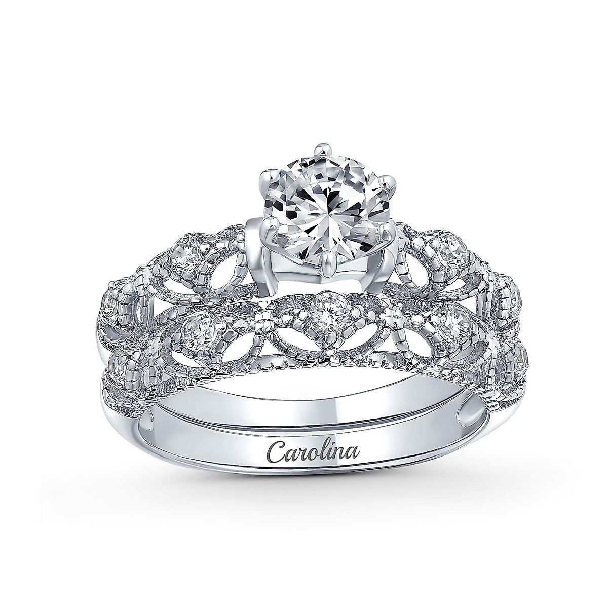 Bling Jewelry Silver Vintage Style .75ct CZ Engagement Wedding Ring Set ,5