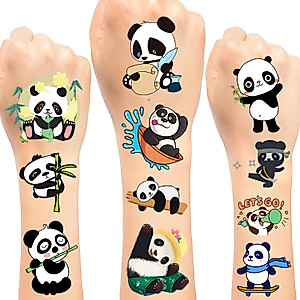 Allberll Panda Party Favor 144Pcs Temporary Tattoos 24 Sheet for Panda Birthday Party Decorations supplies Green