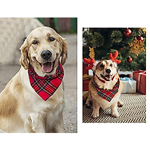 Birthday Plaid Dog Bandana with Button, Dual Layer Scarf Soft Cotton Triangle Bib Girls and Boys Kerchief Adjustable Accessories for Small Medium Large Extra Large Dog Puppy Pet Cat