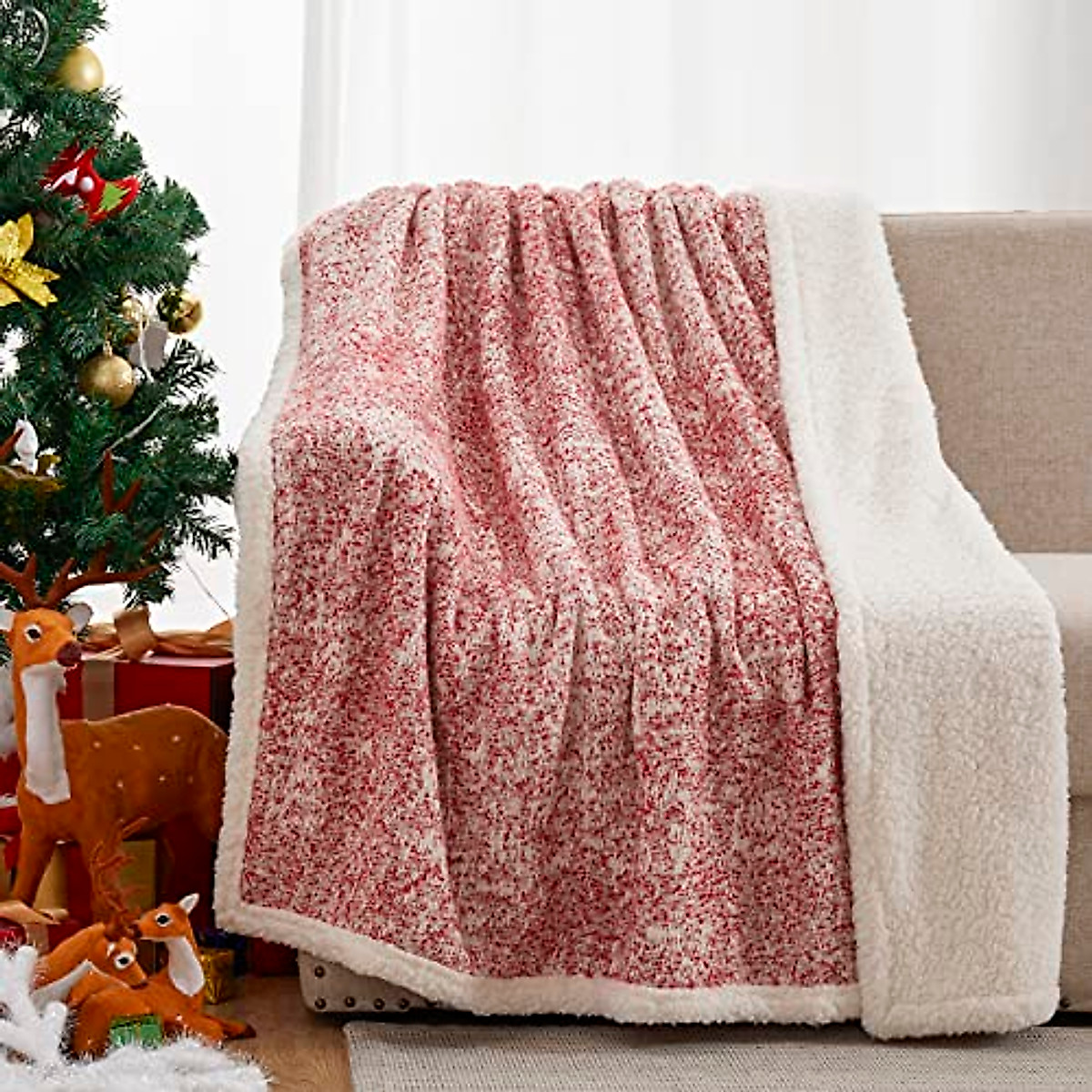 SE SOFTEXLY Sherpa Throw Blanket,Soft Blanket with 30% Wool and 70% Cotton for Winter,Fuzzy Cozy Thick Blanket,Warm Winter Blanket for Couch Bed Sofa (Red, 50" x 60")