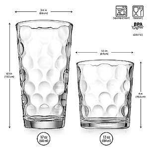 Home Essentials & Beyond Glassware Drinking Glasses Set Of 8 4 Highball (17 oz.) Kitchen Glasses | 4 (13 oz.) Rocks Glass Cups for Water, Juice and Cocktails.