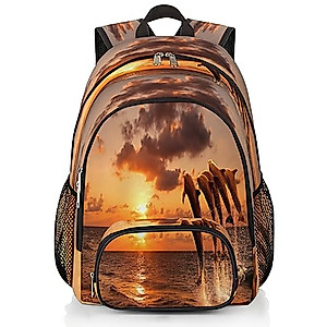 Yzrwebo Dolphins Backpack for Women Men Ocean Animal Dolphin Lightweight Backpack with Multiple Pockets Laptop iPad Tablet Travel Sports Bag Casual Daypack Backpack Adjustable Shoulder Straps