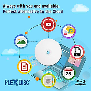 PLEXDISC 645-213 50 GB 6X Blu-ray Double Layer Recordable BD-R DL White Inkjet, 25-Disc Spindle