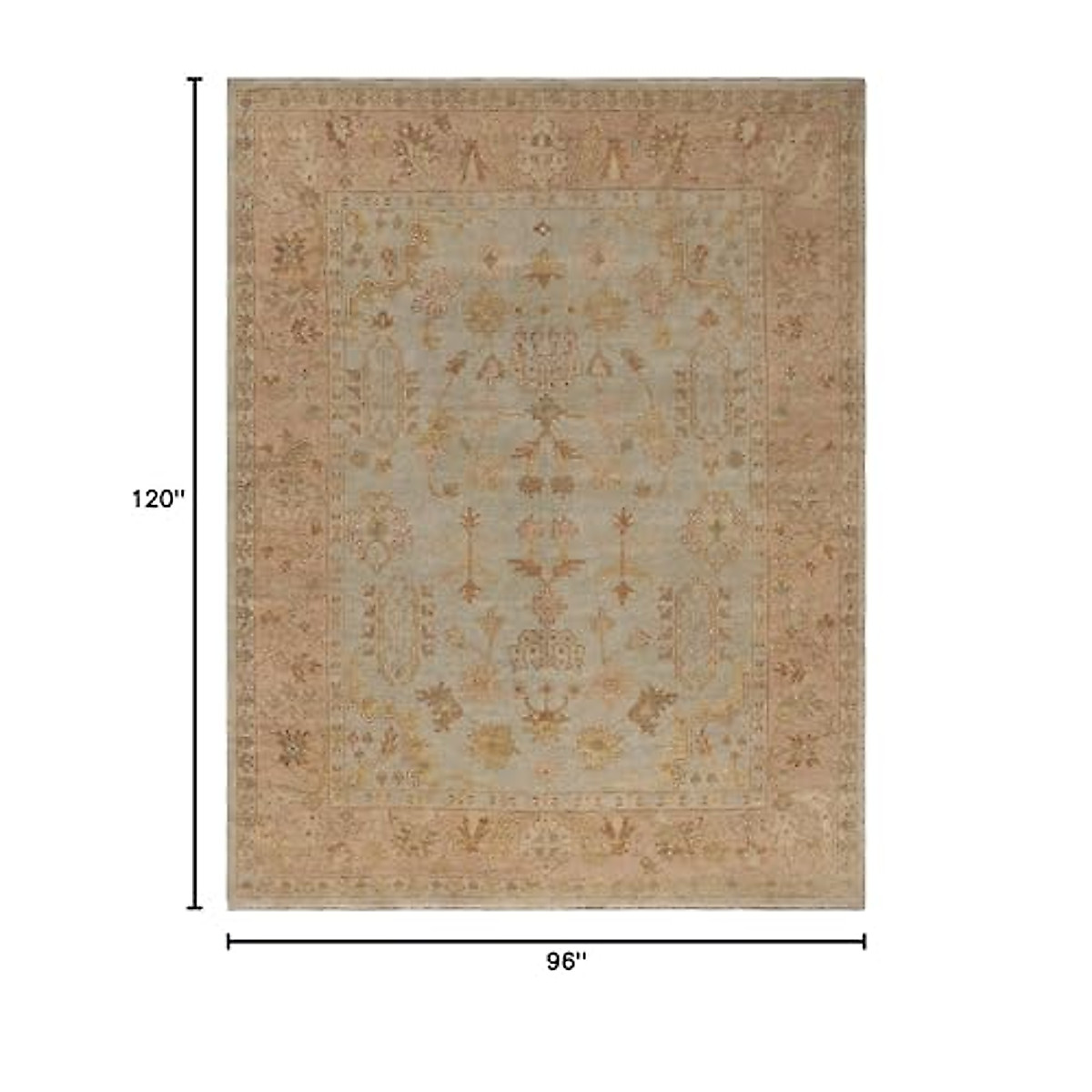 SAFAVIEH Oushak Collection Area Rug - 8' x 10', Soft Green & Rust, Hand-Knotted Traditional Oriental Wool, Ideal for High Traffic Areas in Living Room, Bedroom (OSH112A)