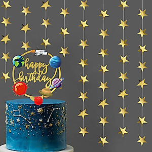 Zwiebeco 52Ft Gold Star Garland Paper Twinkle Little Star Bunting Banner Hanging Star Streamers for Engagement Wedding Baby Shower Birthday Xmas New Year Space Party Nursery Kids Room Home Decorations