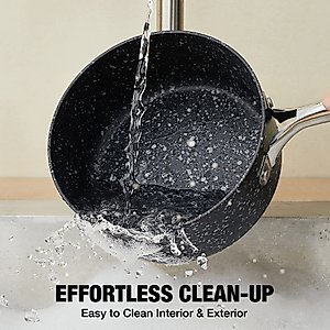 HLFRG Saucepan Set with Lid, Nonstick 2Qt & 3Qt Sauce Pan Set with Lid, Small Pot with Lid, Natural Granite Nonstick Saucepan Set, Small Sauce Pots, Black Pot Set - 2Qt & 3Qt